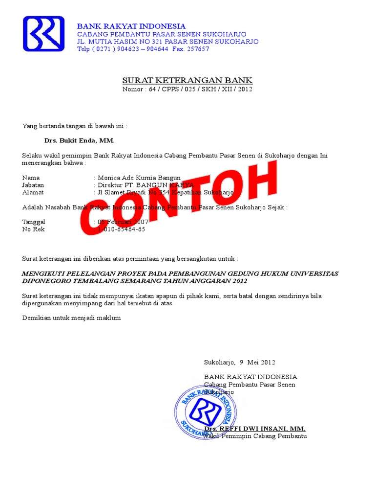 Surat Keterangan Bank | PDF