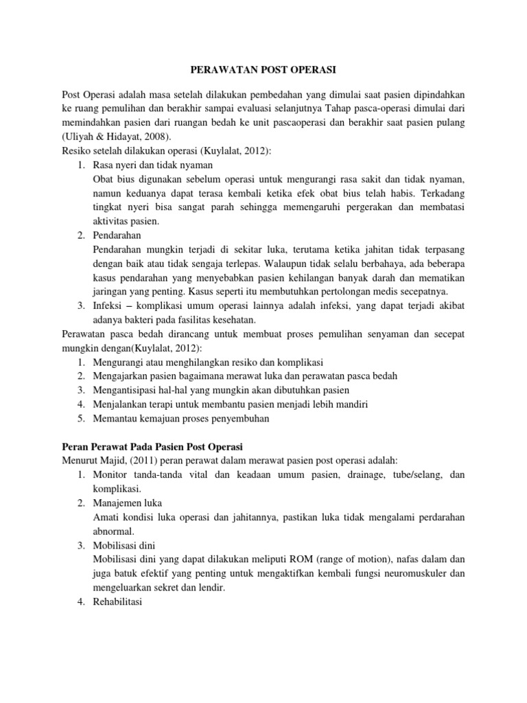 Perawatan Post Operasi | PDF | Kesehatan Holistik