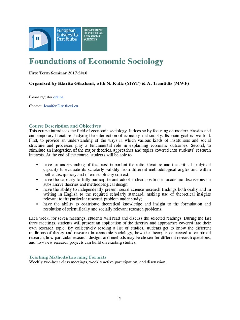 Economic Sociology Seminar 2017-2018 | PDF | Social Science | Sociology