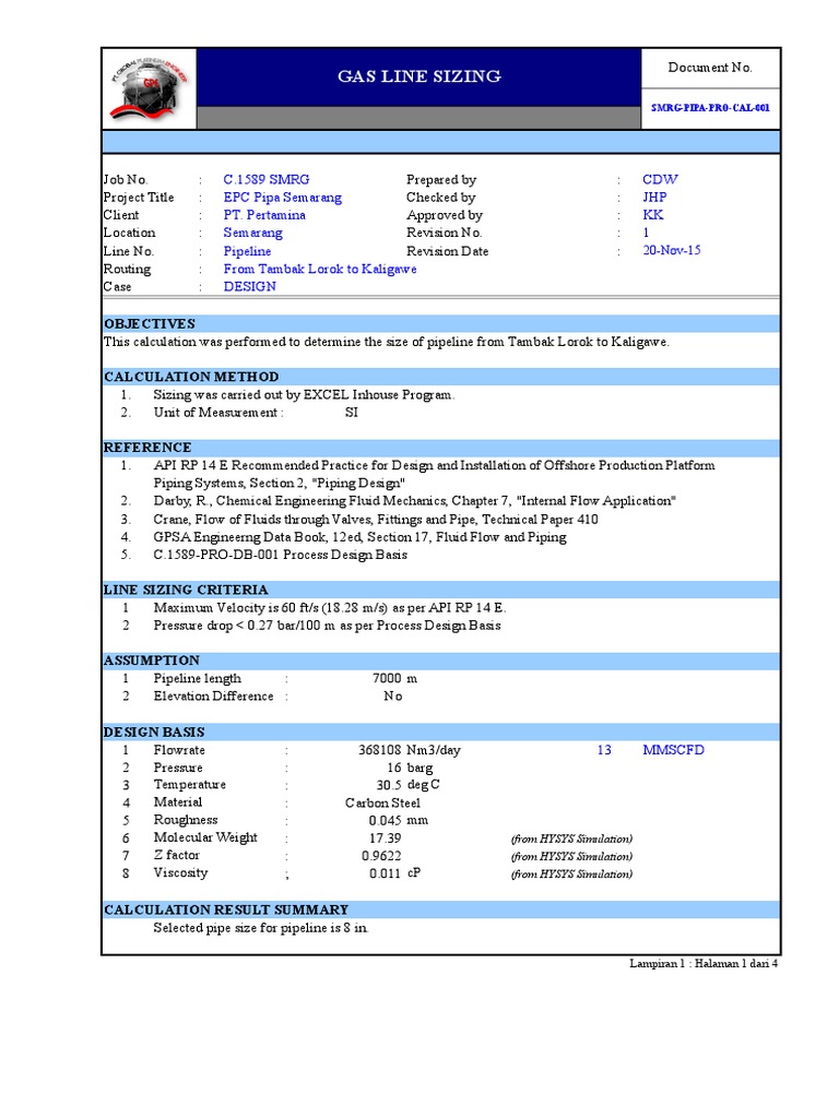 Gas Line Sizing Calculation Report | PDF | Fluid Dynamics | Fluid Mechanics