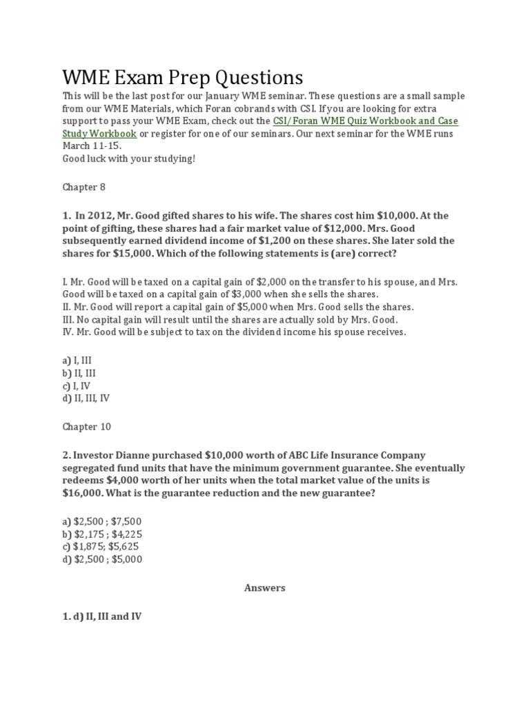 WME Exam Prep Questions: CSI/Foran WME Quiz Workbook and Case Study ...