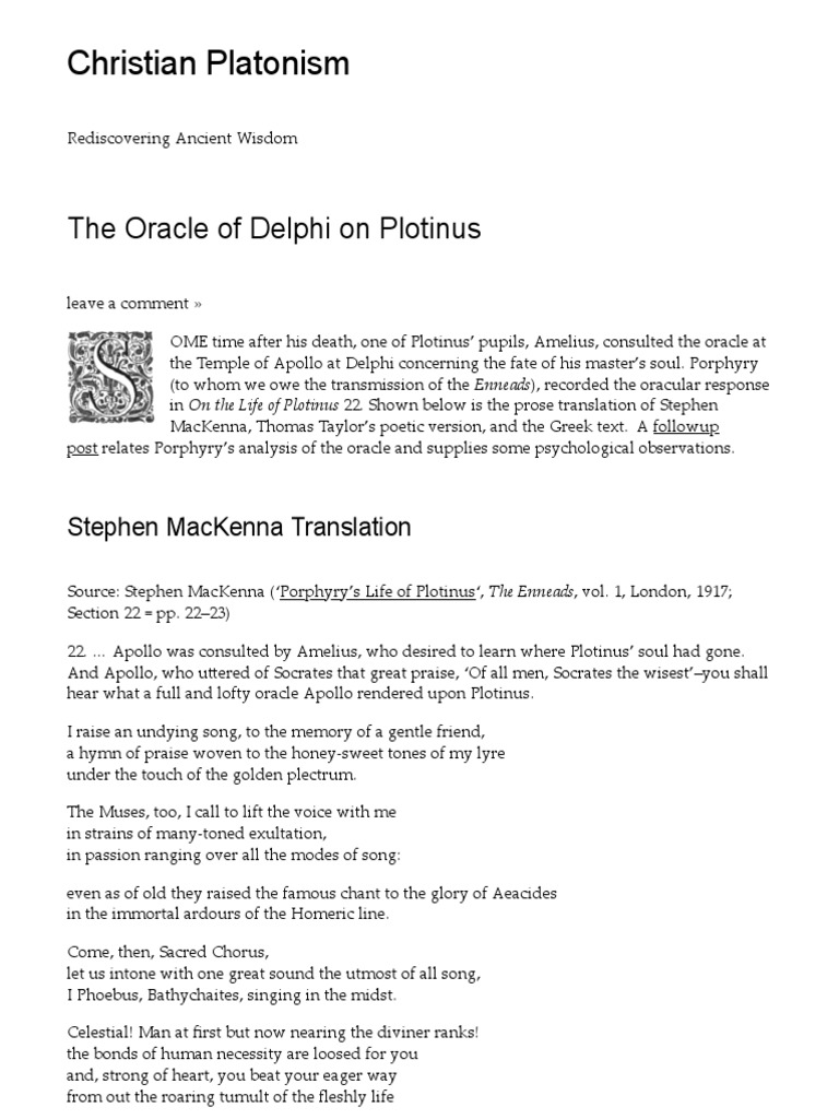 Plotinus' Soul: Delphi Oracle Insights | PDF | Neoplatonism