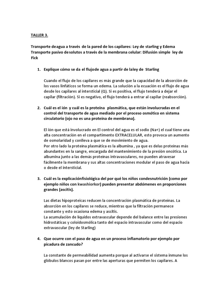 Taller 3 Starling y Edema | PDF | Edema | Medicina CLINICA