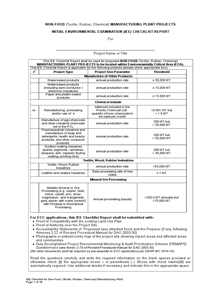 IEE Checklist for Non-Food Manufacturing | PDF | Environmental ...