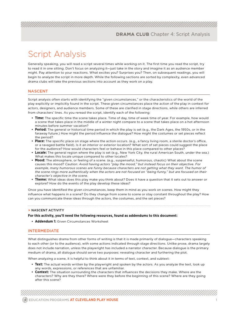 Drama Club Script Analysis | PDF | Actor | Narration