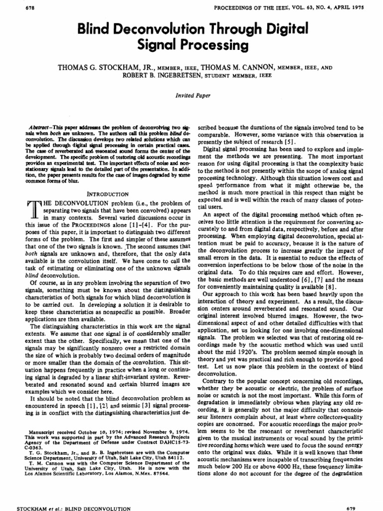 Paper - Blind Deconvolution Through DSP | PDF | Spectral Density | Signal Processing