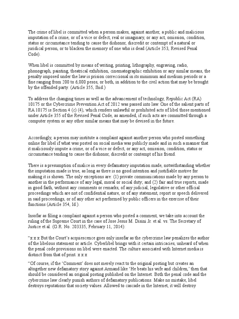 Cyberlibel | PDF | Defamation | Damages