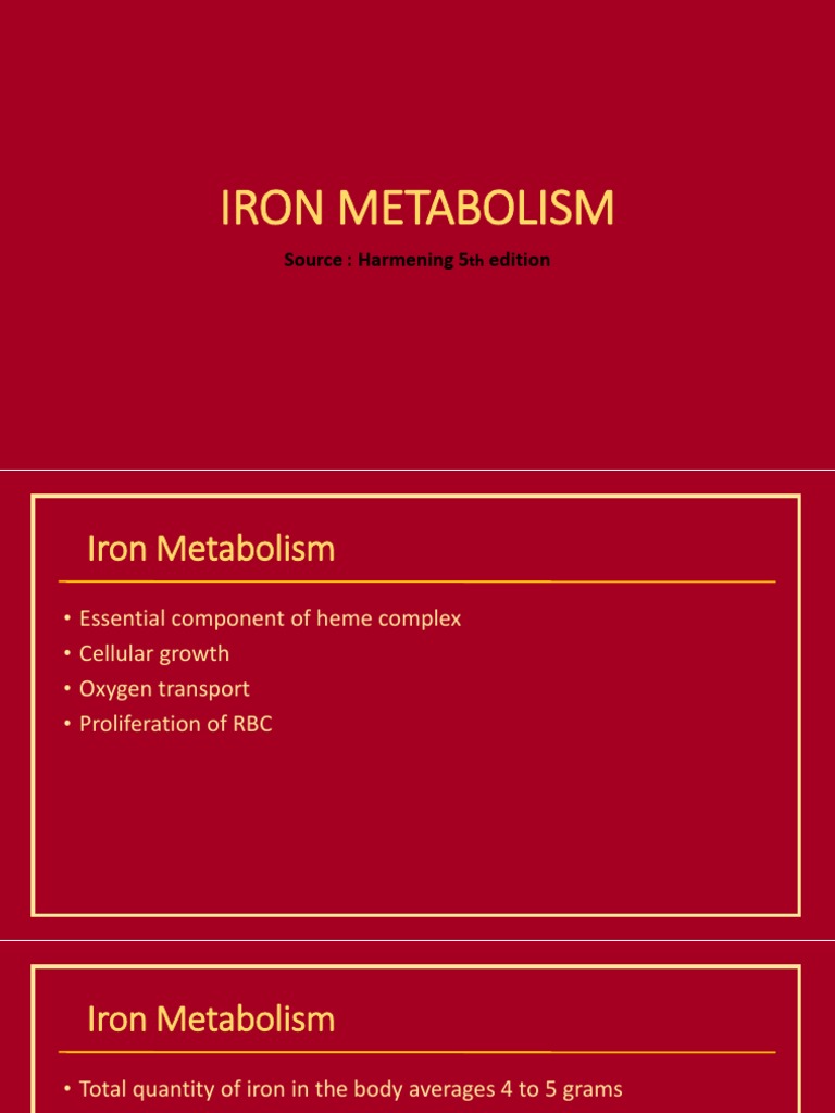 Iron Metabolism: Source: Harmening 5 Edition | PDF | Wellness