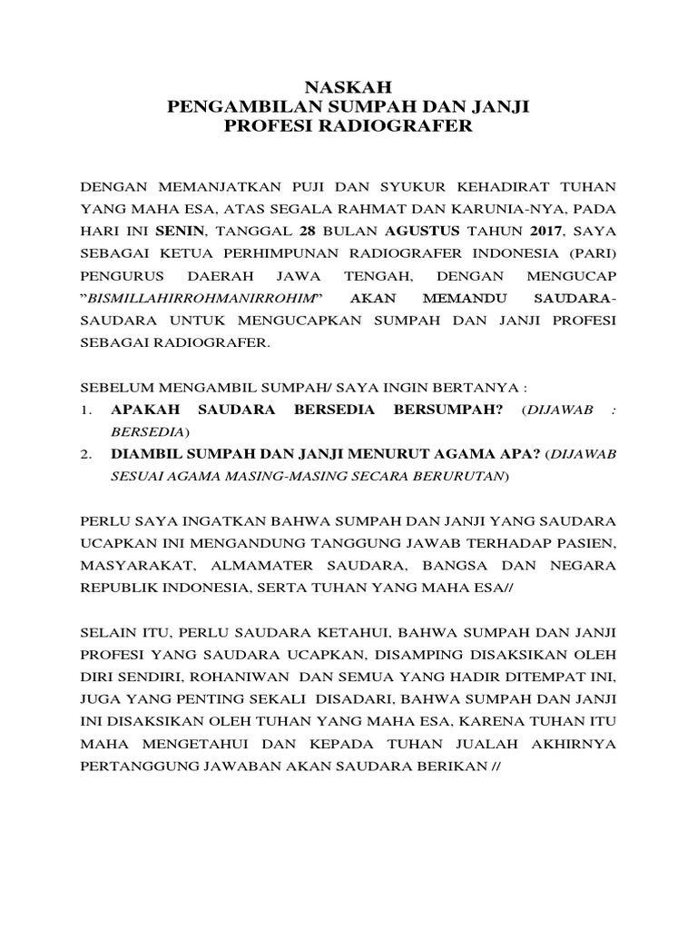 Sumpah Profesi Radiografer 2017 | PDF
