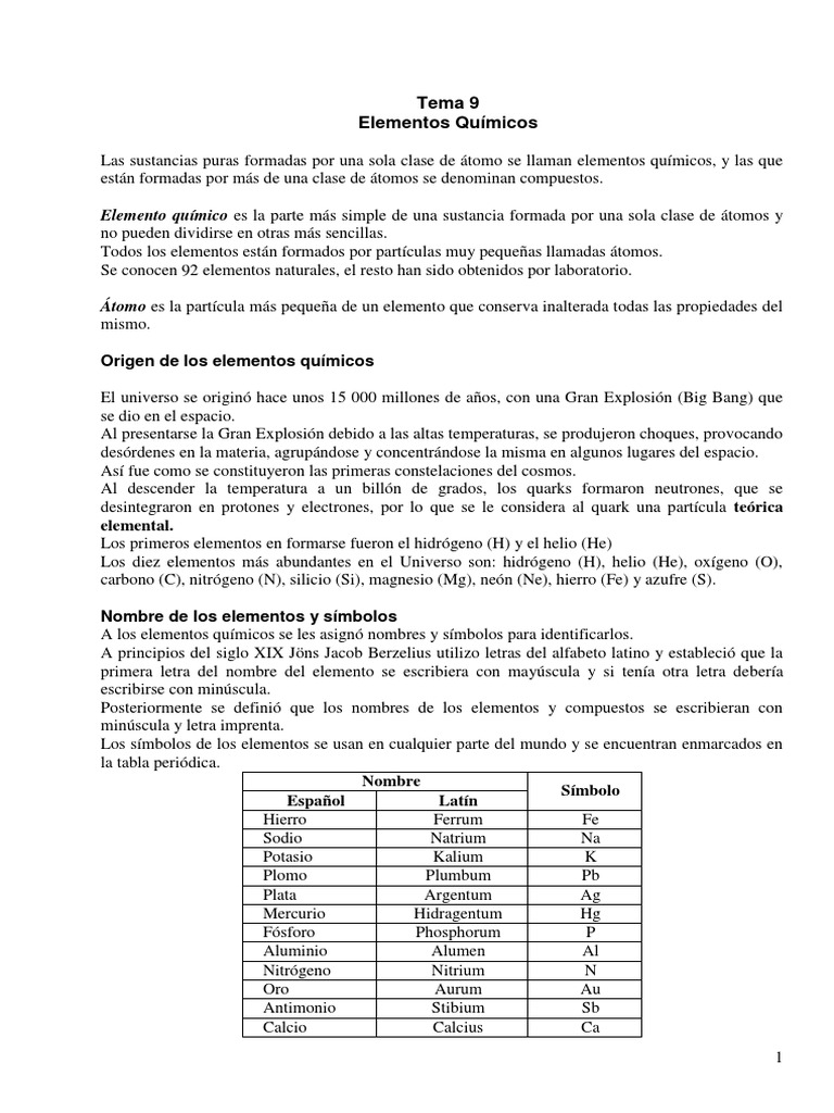 Introducción a los Elementos Químicos | PDF | Elementos químicos ...