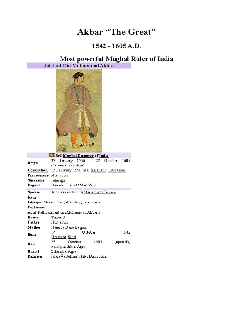 Akbar "The Great" | PDF | Mughal Empire | Religion And Belief