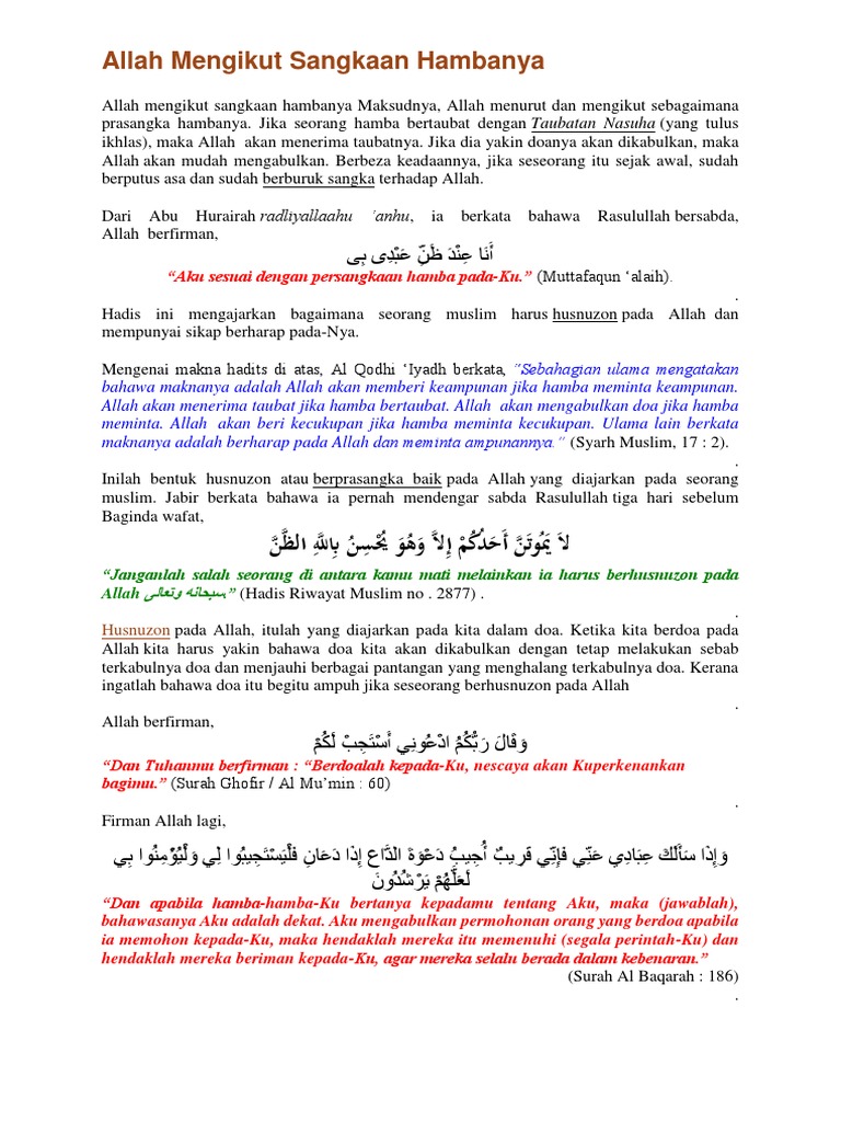 Husnuzon: Kunci Doa Dikabulkan | PDF
