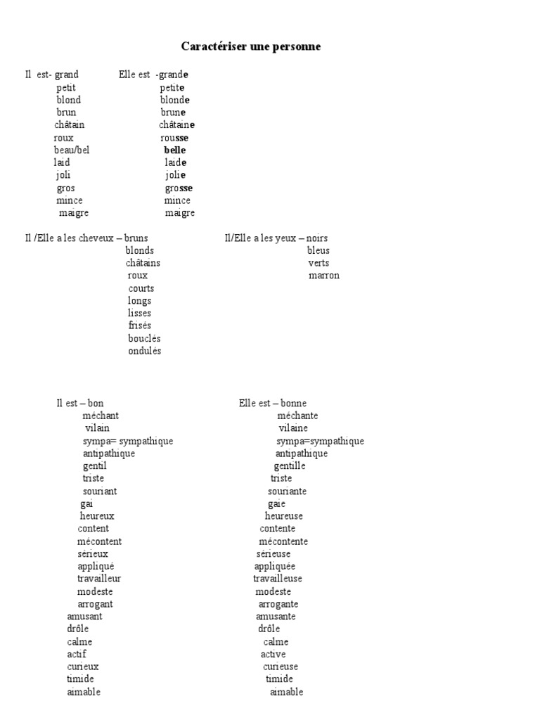 Caractéristiques physiques et traits de personnalité | PDF | Rousseur ...