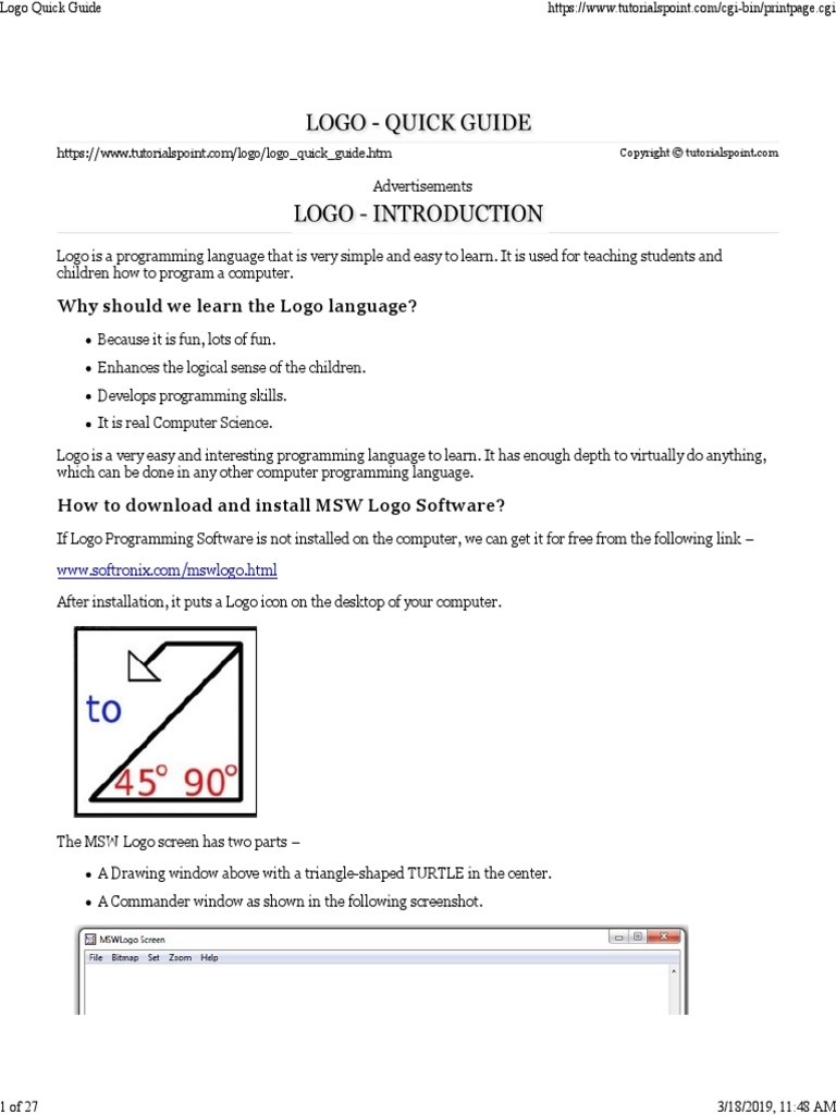 Logo Tutorial | PDF | Subroutine | Parameter (Computer Programming) Logo Tutorial | PDF | Subroutine | Parameter (Computer Programming)