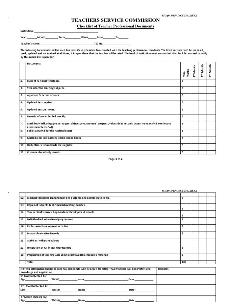 TPAD Check List For Teacher Professional Documents 2018 | PDF | Behaviorism | Teachers