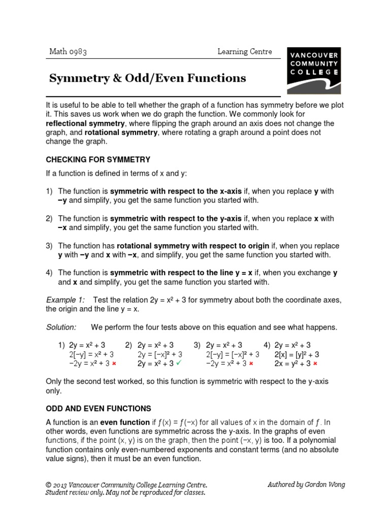 Symmetry & Odd/Even Functions: Example 1: Test The Relation 2y X + 3 ...