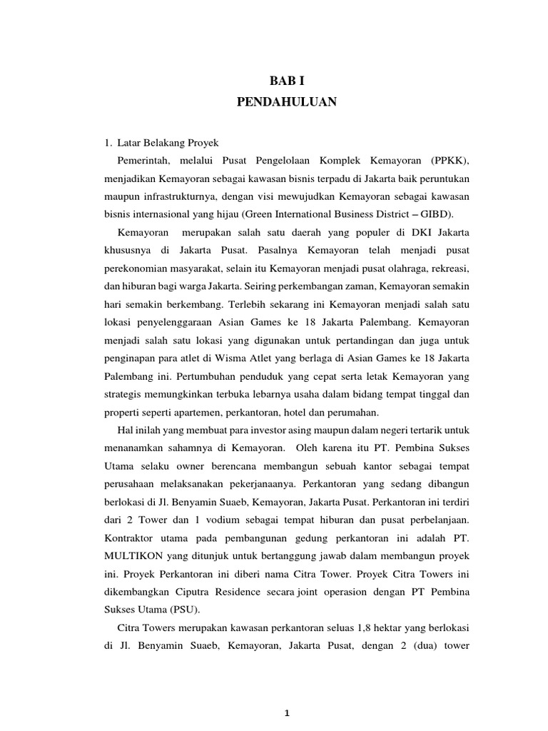 Bab 1 - Laporan PKL Citra Tower | PDF