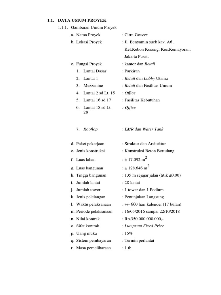Data Umum Proyek Citra Towers | PDF | Teknologi & Rekayasa