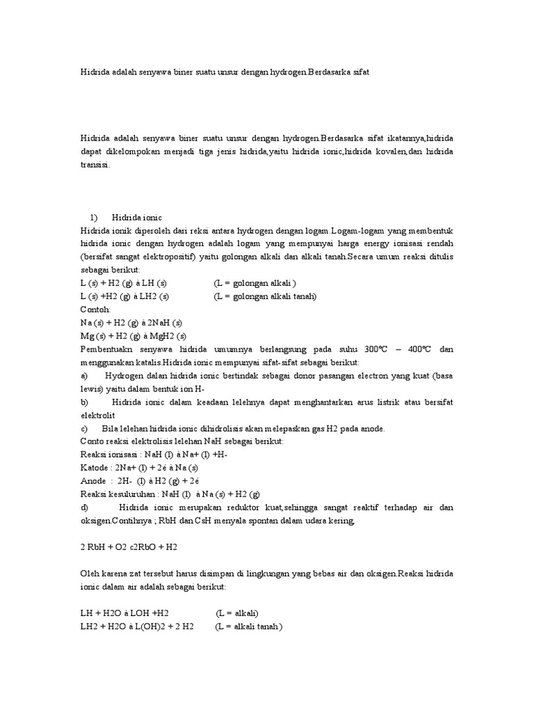 Jenis dan Contoh Hidrida Kimia | PDF