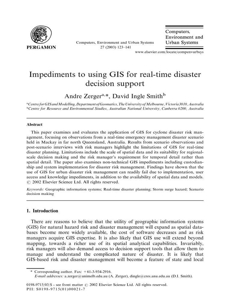 Impediments To Using GIS For Real-Time Disaster Decision Support | PDF ...