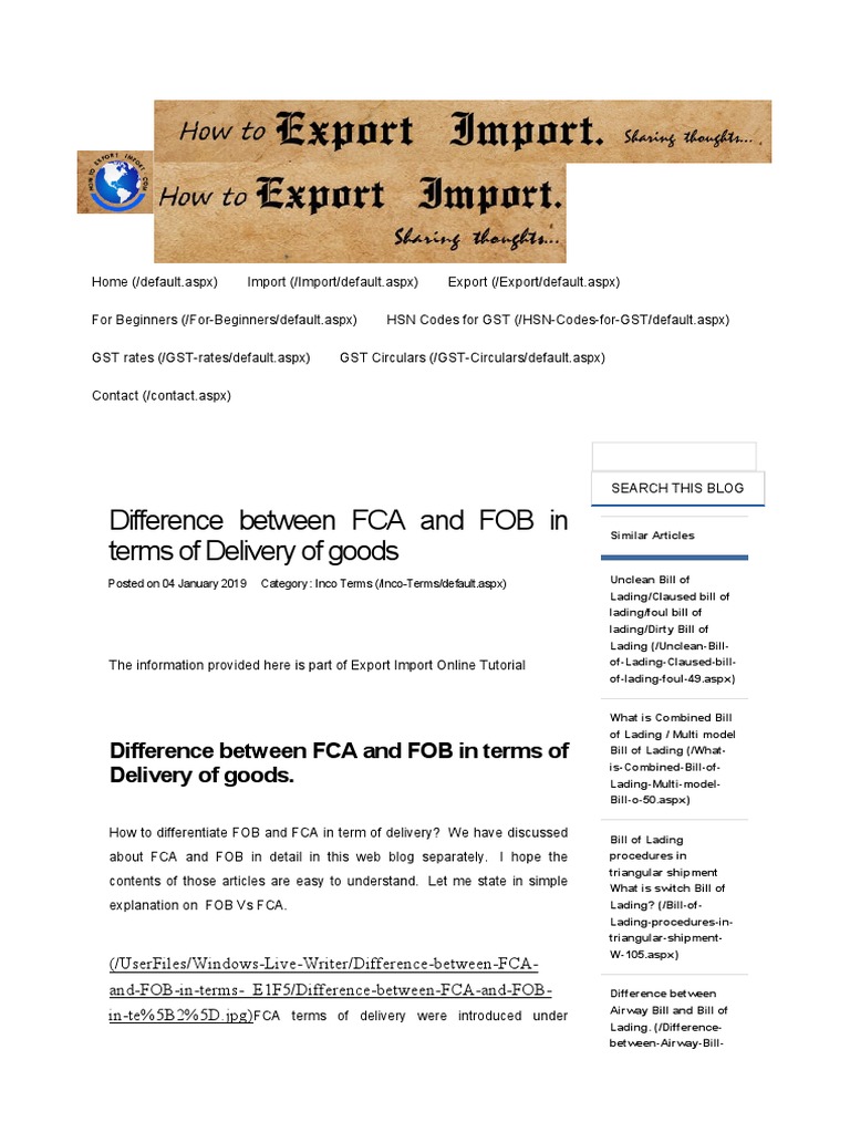 Difference Between FCA and FOB in Terms of Delivery of Goods | PDF ...