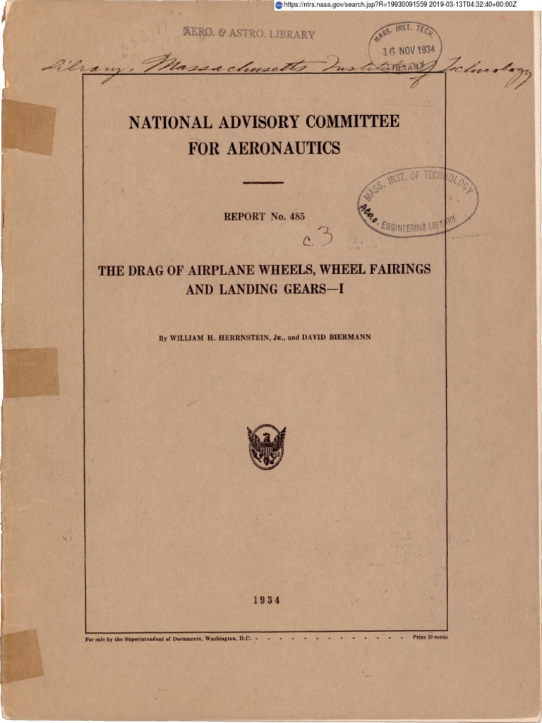 Drag of Airplane Wheels, Wheel Fairings and Landing Gear I - NACA RPT 485 PDF | PDF | Aerospace ...