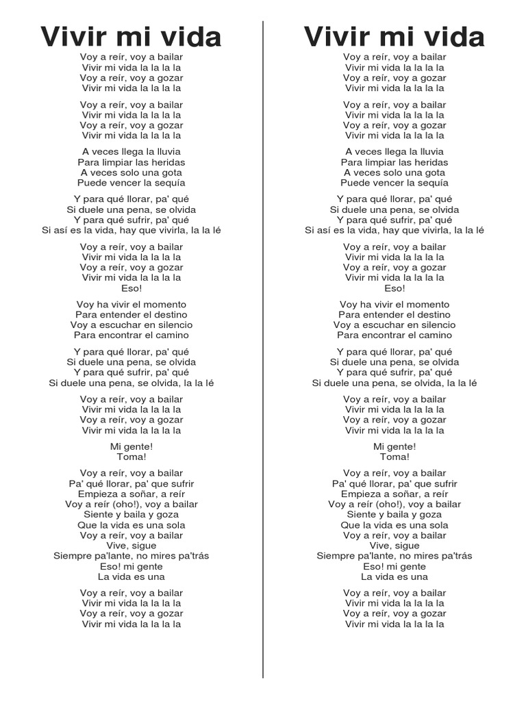 Vivir mi vida LETRA.docx | Ocio | Prueba gratuita de 30 días | Scribd