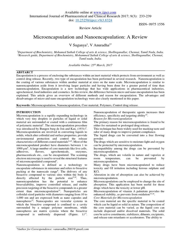 Microencapsule and Nanoencapsule (Pharmacy) | PDF | Emulsion | Solubility