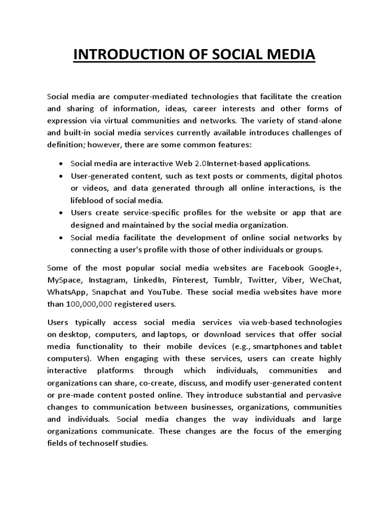 Introduction to Social Media Concepts | PDF | Social Media | Popular ...
