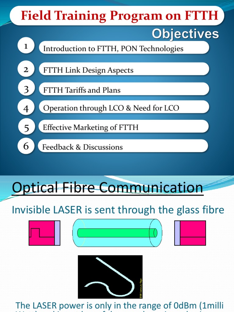 Field Training Program On FTTH: Introduction To FTTH, PON Technologies FTTH Link Design Aspects ...