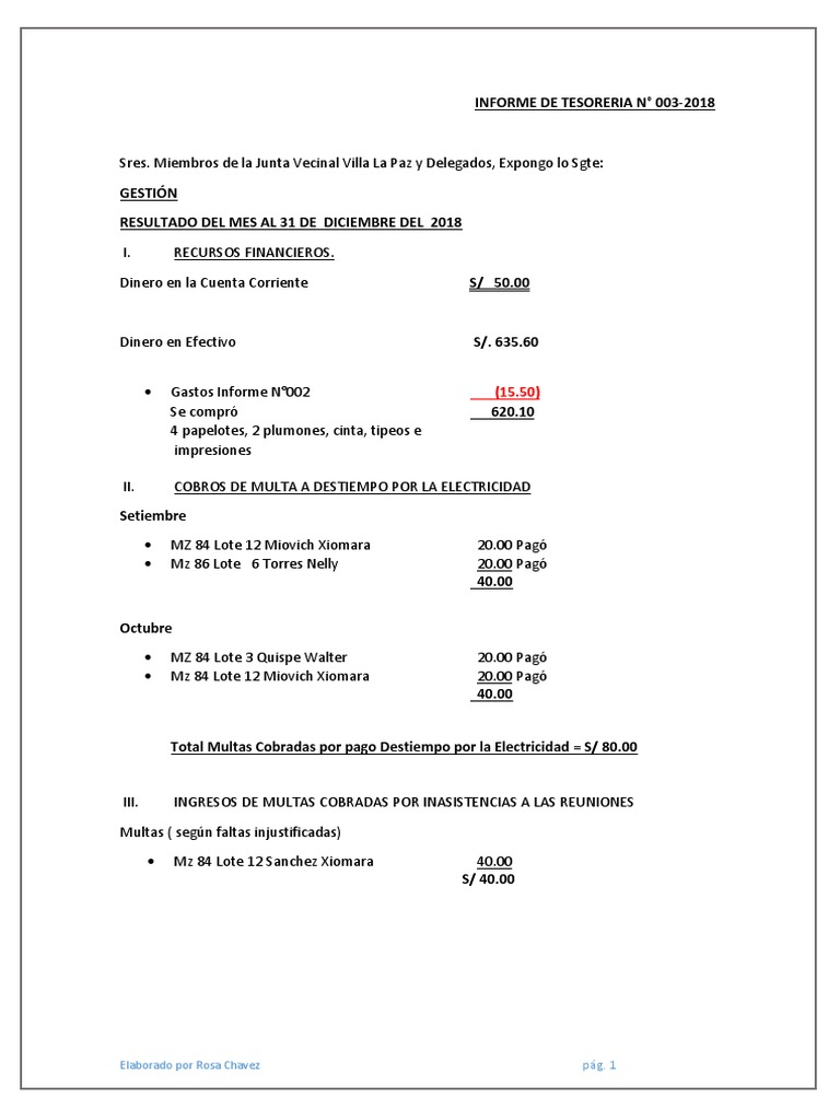 Informe de Tesoreria | PDF | Business
