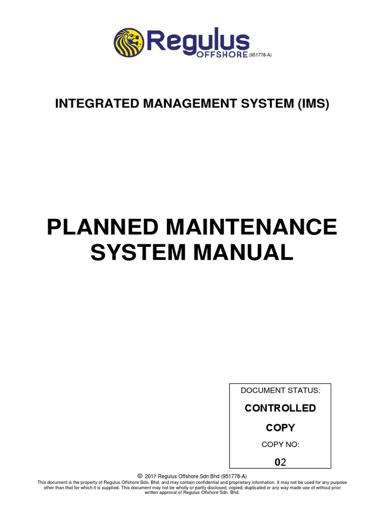 Planned Maintenance System Manual: Integrated Management System (Ims ...