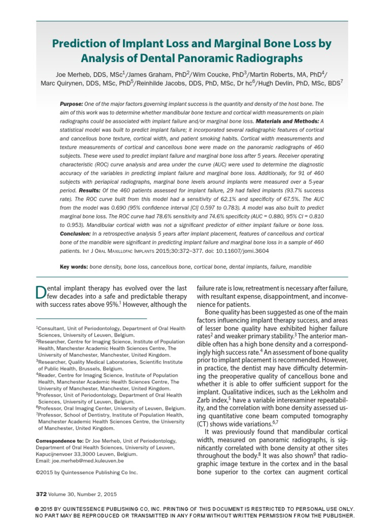 Prediction of Implant Loss and Marginal Bone Loss by Analysis of Dental ...