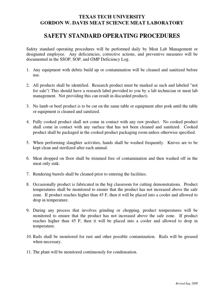 Standard Sanitation Operating Procedures Non-Meatscience PDF | PDF ...