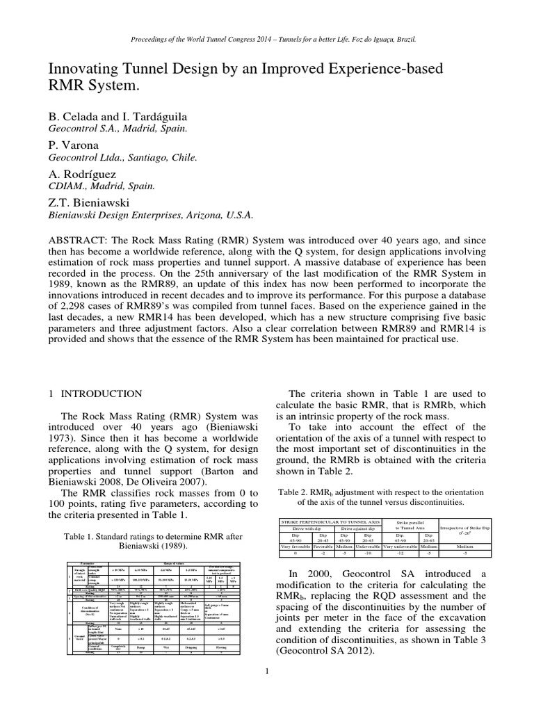 Innovating Tunnel Design by An Improved Experience-Based RMR System ...