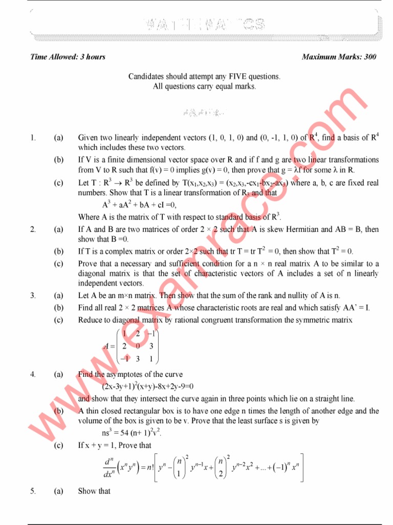 IAS Mains Mathematics 1998 | PDF | Matrix (Mathematics) | Group (Mathematics)
