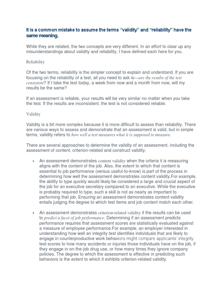 Reliability Vs Validity | PDF | Validity (Statistics) | Educational ...