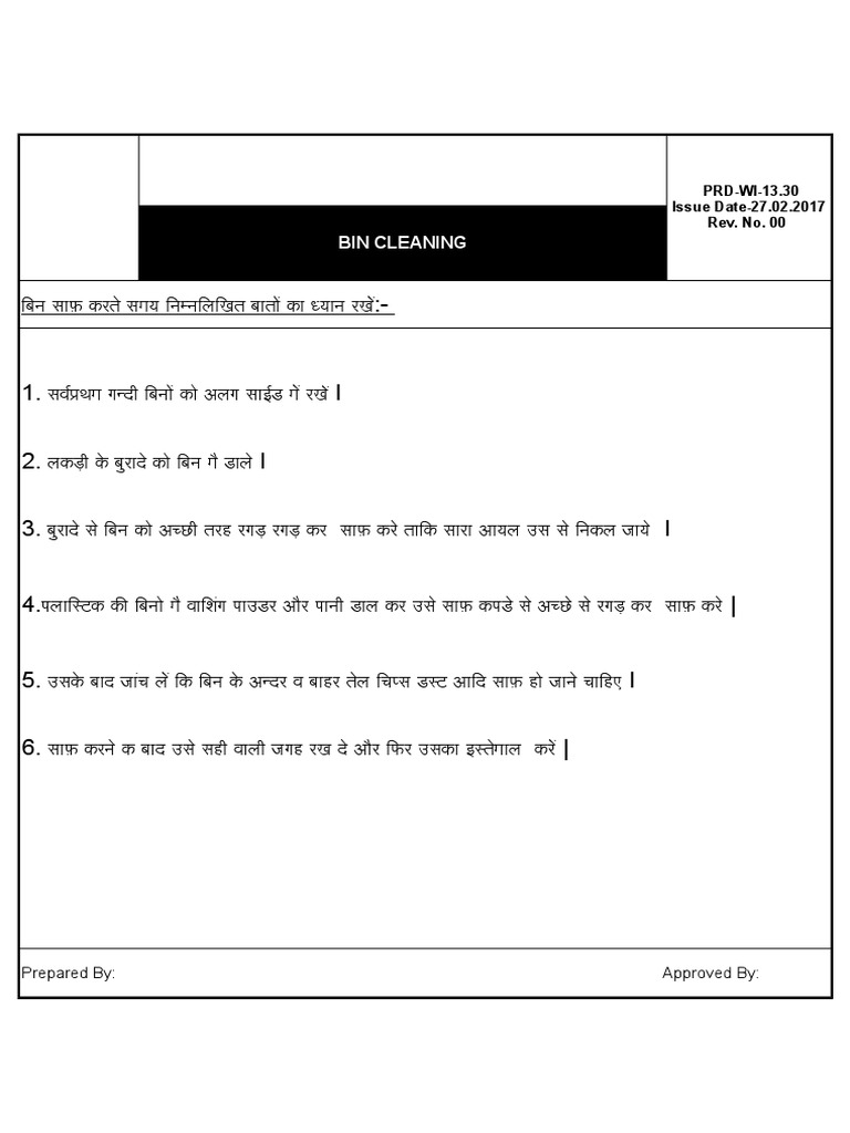 13.30 Work Instruction Bin Cleaning | PDF