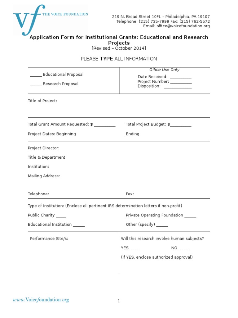 Application Form For Institutional Grants: Educational and Research ...