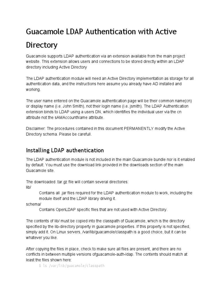 Guacamole LDAP Authentication With Active Directory PDF | PDF | Active Directory | Computer ...