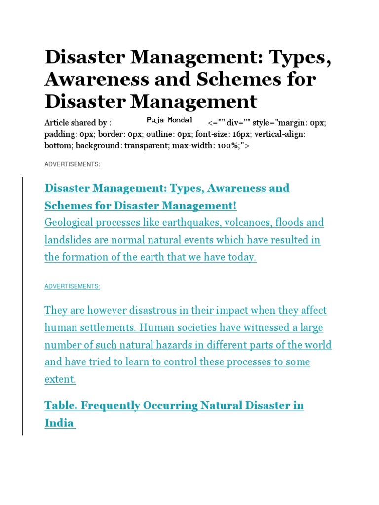 Disaster Management: Types, Awareness and Schemes For Disaster ...