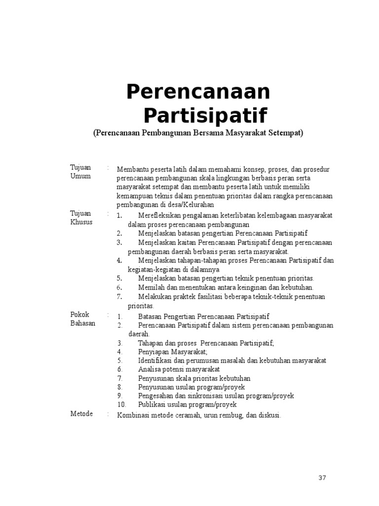 Metode Perencanaan Partisipatif Desa | PDF