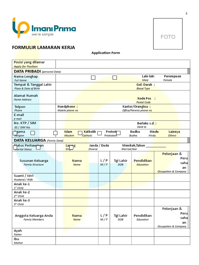 Form 06 - Formulir Application Data (Personal Data) Karyawan | PDF