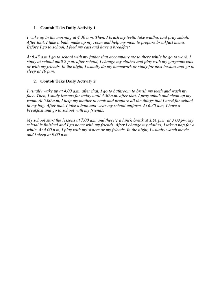 Contoh Teks Daily Activity 1 | PDF