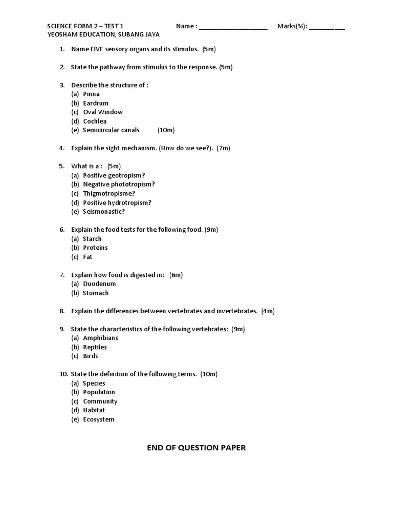 Af2 Test | PDF | Nervous System | Organisms