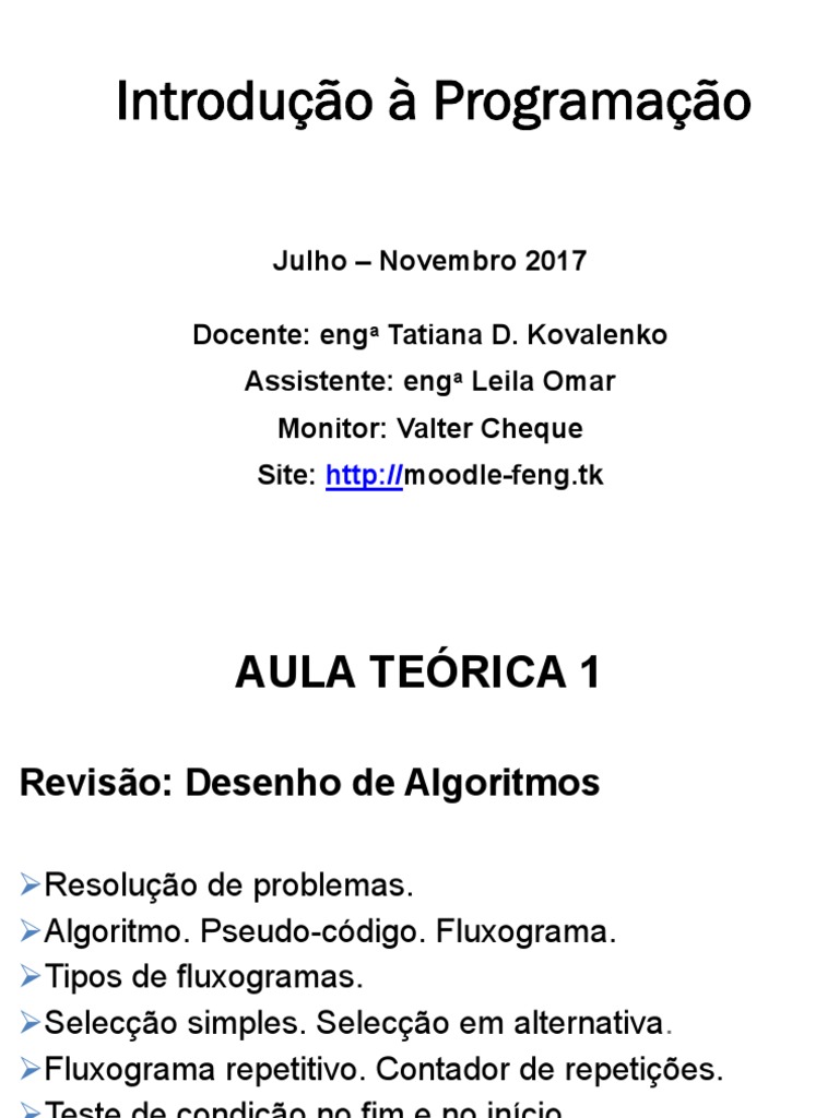 Introdução à Programação | Algoritmos | Linguagem de Programação