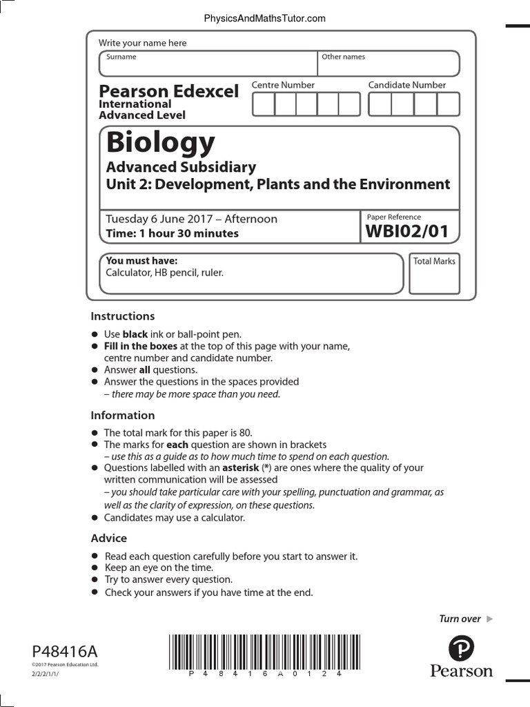 June 2017 (IAL) QP - Unit 2 Edexcel Biology A-Level | PDF | Cell ...