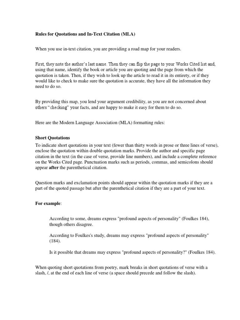 Rules for Quotations and In-Text Citation (MLA) | Ellipsis | Citation