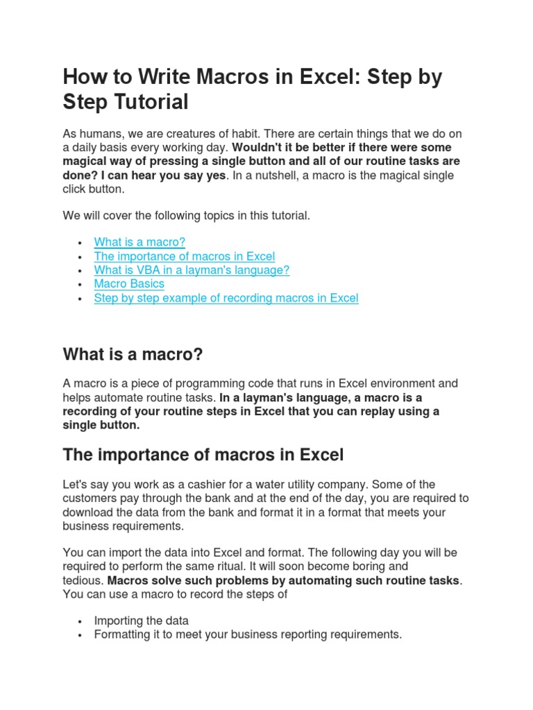 How To Write Macros in Excel | PDF | Visual Basic For Applications ...