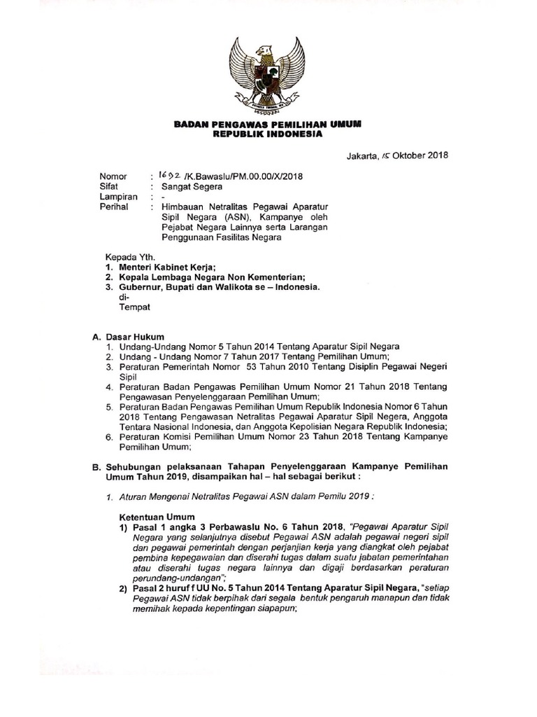 Surat Imbauan Netralitas ASN PDF | PDF